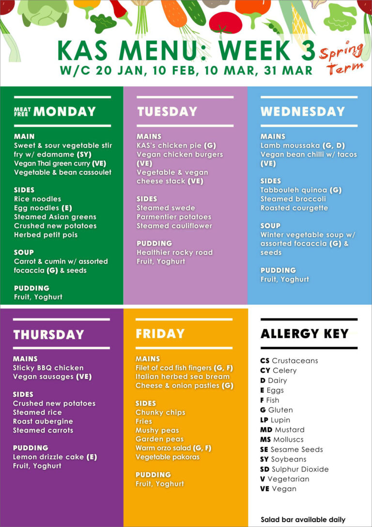 Weekly Lunch Menu | Independent School | King Alfred School
